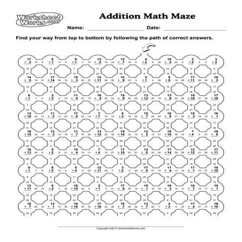 Worksheet works addition_math_maze_1 | PDF
