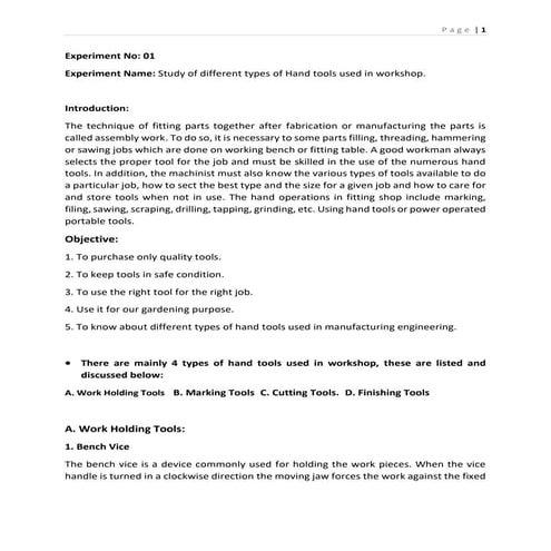Different tools used in workshop | PDF