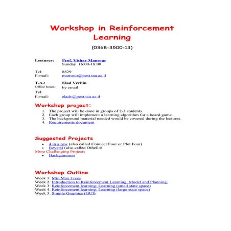 Workshop In Reinforcement Learning Pdf