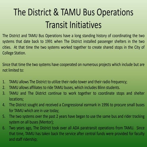 TAMU Transit and Dual Ridership Program | PPTX | College Radio | Music