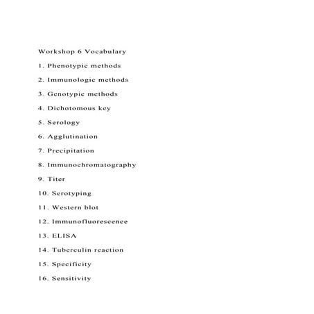 Workshop 6 Vocabulary1. Phenotypic methods2. Immunologic.docx
