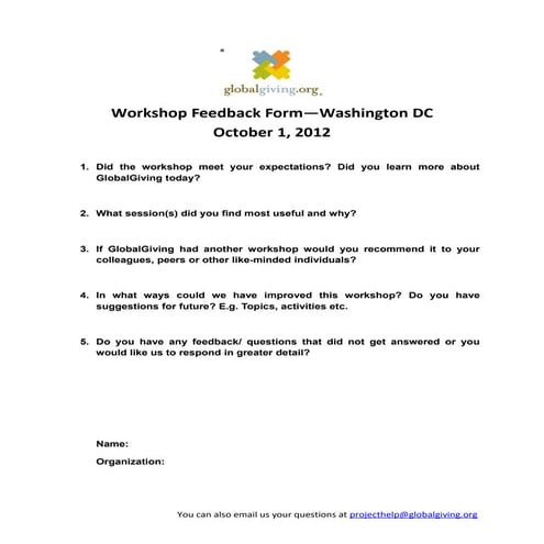 Workshop Feedback Form | DOC