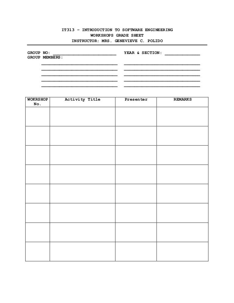 Workshop grade sheet