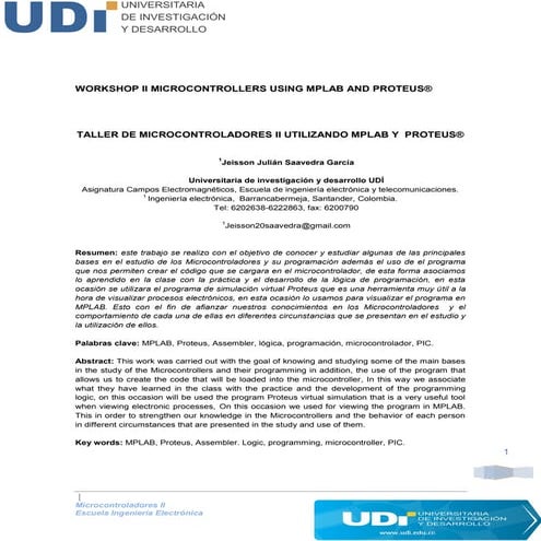Workshop Ii Microcontrollers Using Mplab And Proteus Pdf 1276