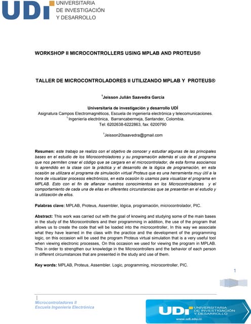 Workshop Ii Microcontrollers Using Mplab And Proteus Pdf 1276