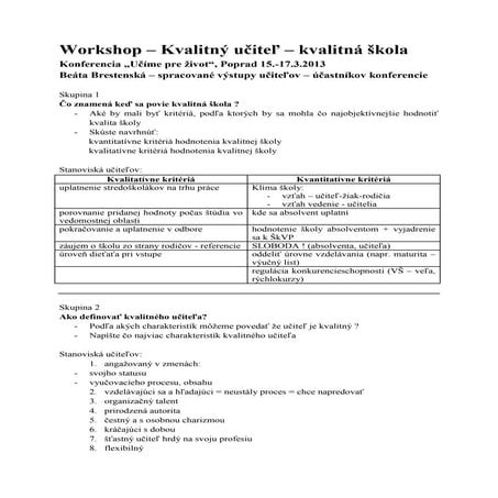 Workshop kvalitny ucitel_skola | PDF