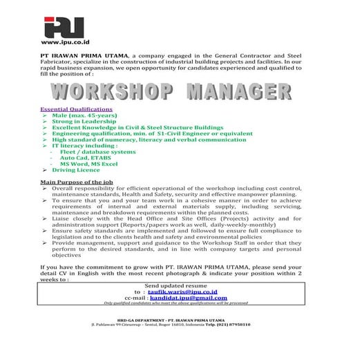 Workshop Manager | PDF