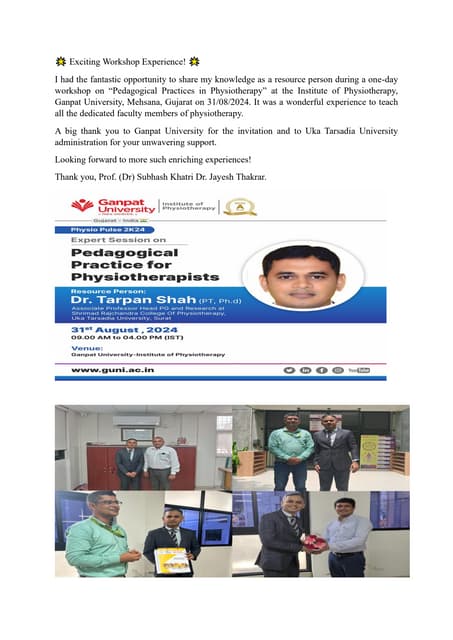 Faculty Development Programme in Physiotherapy | PDF