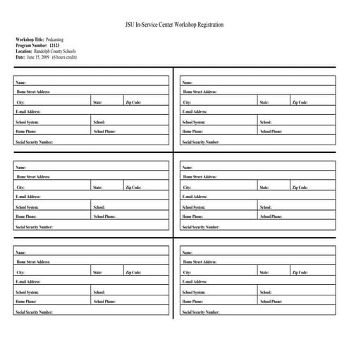 Workshop Registration Form Blank | PPT
