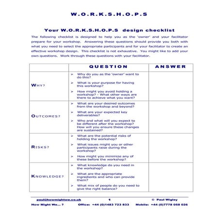 Designing a Workshop - here is a checklist | PDF