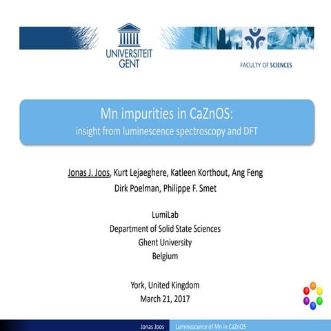 Mn impurities in CaZnOS: insight from luminescence spectroscopy and DFT ...