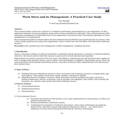 Work stress and its management a practical case study | PDF