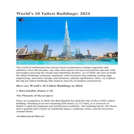World's 10 Tallest Buildings World’s 10 Tallest Buildings: 2024 | PDF