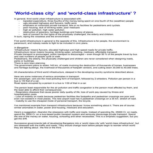 Bangalore - world class infrastructure ? Ha ! | PDF