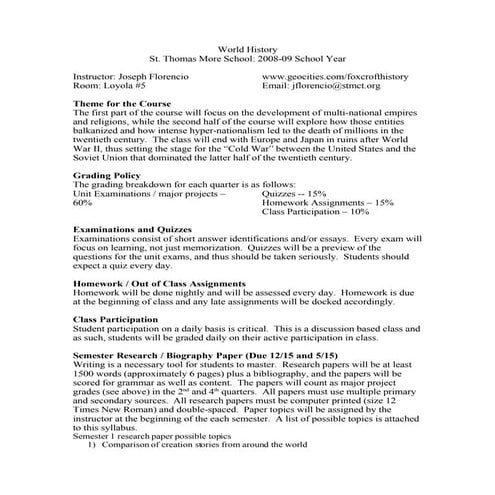 World History Syllabus St. Thomas More | DOC