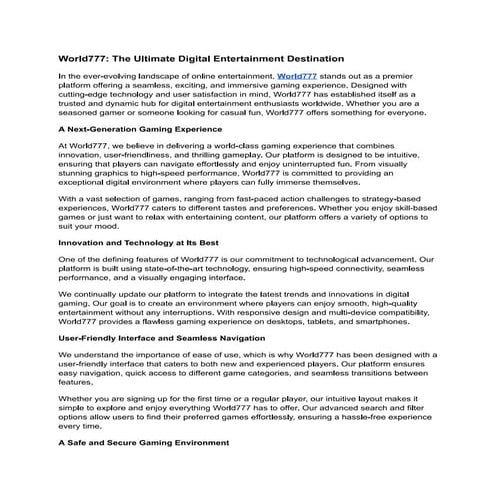 World777 – Your Gateway to Digital Entertainment | PDF