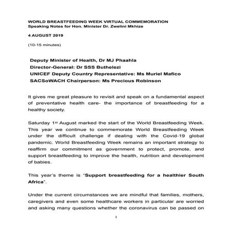 World breastfeeding week speaking notes | PDF