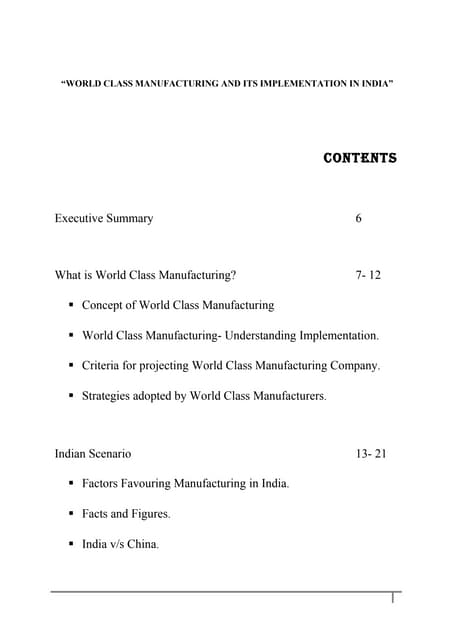 World Class Manufacturing | PDF