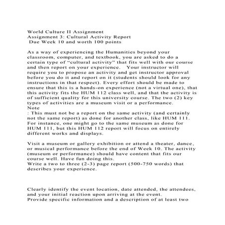 World Culture II Assignment Assignment 3 Cultural Activity Repo.docx