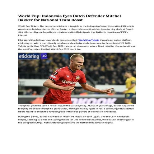 World Cup Indonesia Eyes Dutch Defender Mitchel Bakker for National ...
