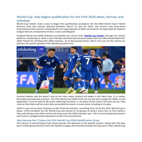 World Cup Italy begins qualification for the FIFA 2026 dates, format ...