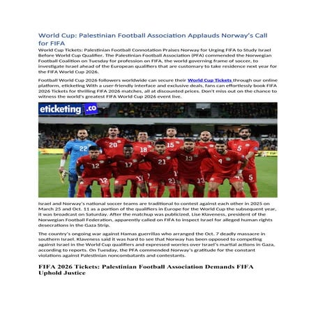 World Cup Palestinian Football Association Applauds Norway’s Call for FIFA.docx