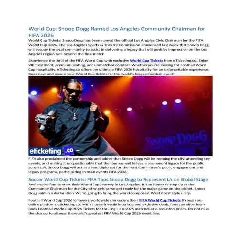 World Cup Snoop Dogg Named Los Angeles Community Chairman for FIFA 2026 ...