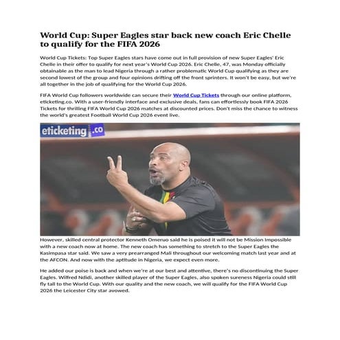 World Cup Super Eagles star back new coach Eric Chelle to qualify for ...
