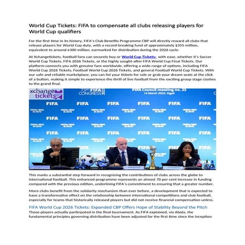 World Cup Tickets FIFA to compensate all clubs releasing players for ...