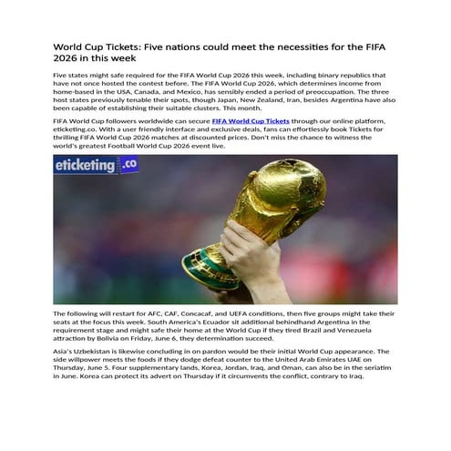 World Cup Tickets Five nations could meet the necessities for the FIFA ...