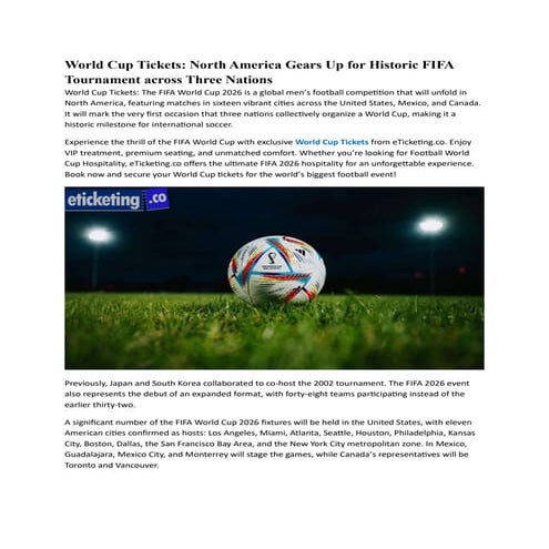 World Cup Tickets North America Gears Up for Historic FIFA Tournament ...