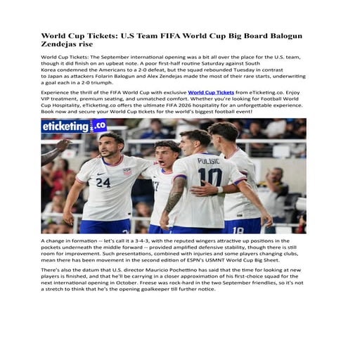 World Cup Tickets U.S Team FIFA World Cup Big Board 2.0 Balogun ...