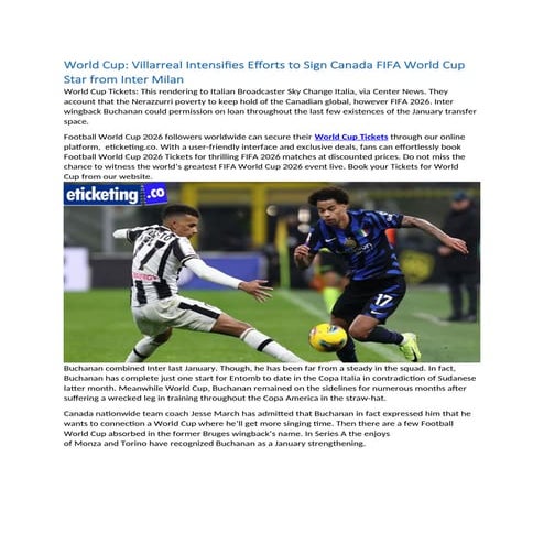 World Cup Villarreal Intensifies Efforts to Sign Canada FIFA World Cup Star from Inter Milan.docx