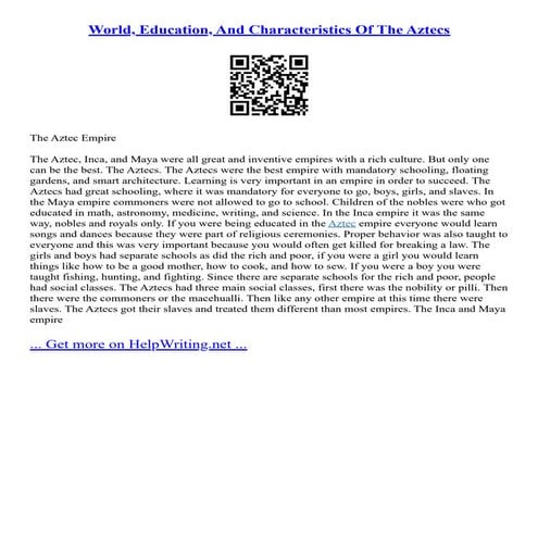 World, Education, And Characteristics Of The Aztecs | PDF