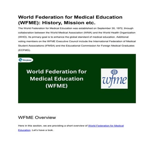 World Federation for Medical Education (WFME): History, Mission etc. | DOCX