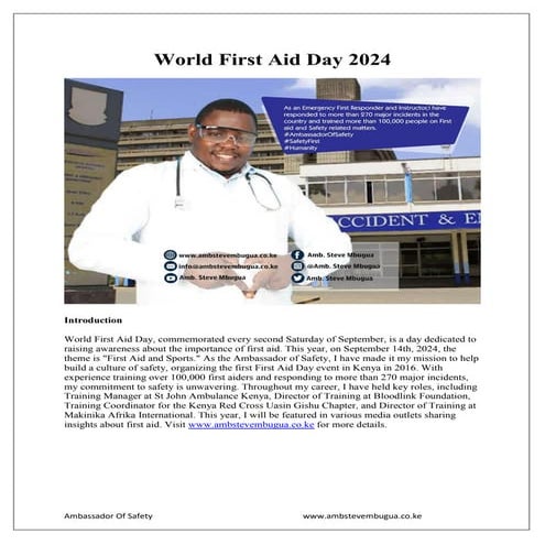 World First Aid Day 2024 By Amb Steve Mbugua | PDF