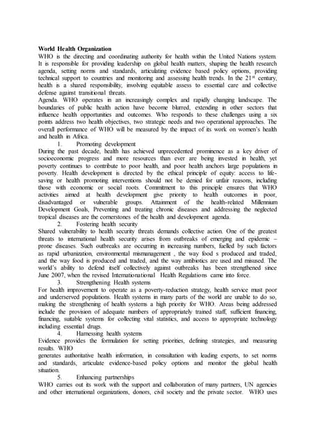 WORLD HEALTH ORGANIZATION ( WHO ) | PPT