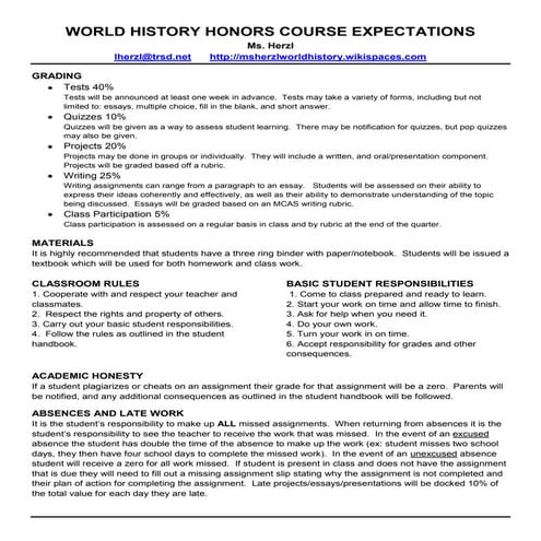 World history honors course expectations | DOCX