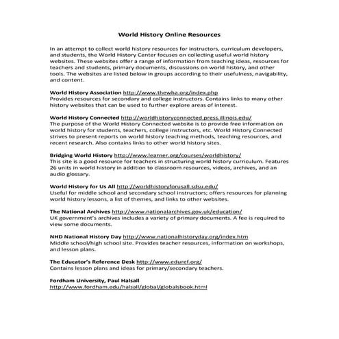 World History Online Resources | PDF | Secondary Education | Education