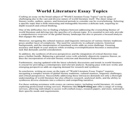 World Literature Essay Topics | PDF