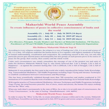 Maharishi World Peace Assembly and Kumbh Announcement | PDF