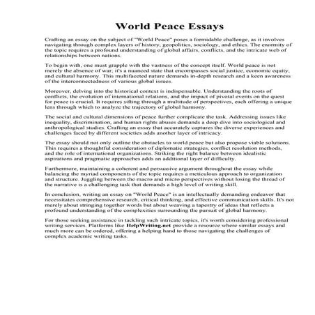 World Peace Essays. How to achieve world peace essay. How to Achieve World Peace and ... | PDF