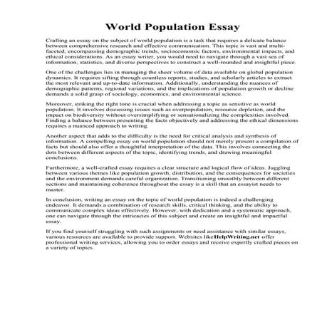 World Population Essay. PROMISEDPAGE: WORLD POPULATION DAY | PDF