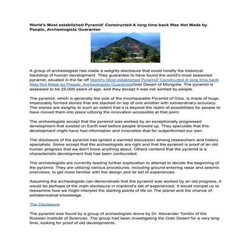 World's Most established Pyramid' Constructed A long time back Was Not ...