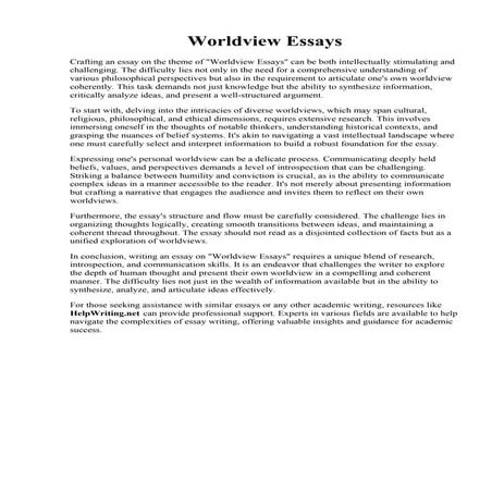 Worldview Essays. UNIV 104-B104 - Worldview Reflective Essay .docx ...