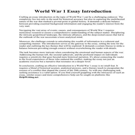 World War 1 Essay Introduction | PDF