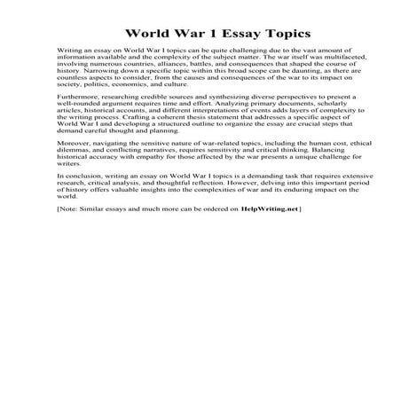 World War 1 Essay Topics. World War 1 amp; 2 Essay Example Topics and ...