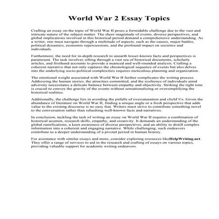 World War 2 Essay Topics. Arizona Western College | PDF