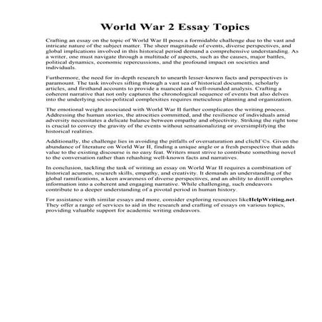 World War 2 Essay Topics. An Analysis of a World War II Issue Essay ...