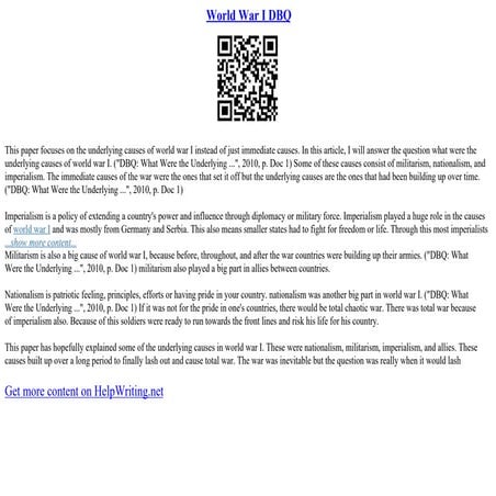 World War I Essay Questions | PDF